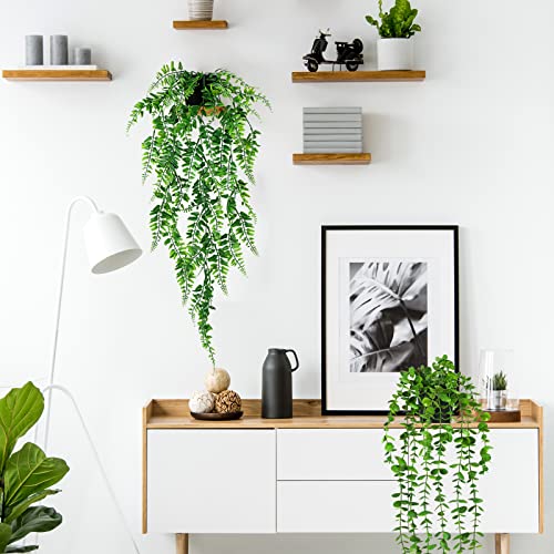 JPSOR 4pcs Artificial Hanging Plants, Fake Hanging Plants Potted Greenery Faux Persian Fern Fake Plants in Pot for Wall Room Patio Office Table Shelf Decor