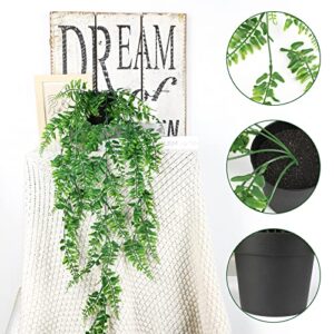 JPSOR 4pcs Artificial Hanging Plants, Fake Hanging Plants Potted Greenery Faux Persian Fern Fake Plants in Pot for Wall Room Patio Office Table Shelf Decor