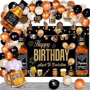 whiskey party decorations for men, aged to perfection party supplies whiskey balloons garland arch kit with foil balloons, backdrop, hanging swirls 30 40 50 birthday party decorations for dad daddy father