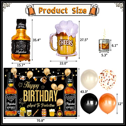 Whiskey Party Decorations for Men, Aged To Perfection Party Supplies Whiskey Balloons Garland Arch Kit with Foil Balloons, Backdrop, Hanging Swirls 30 40 50 Birthday Party Decorations For Dad Daddy Father