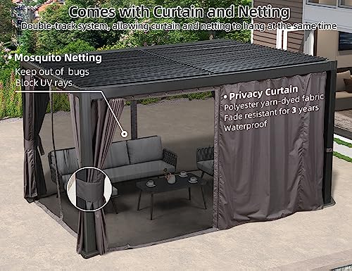 PURPLE LEAF Outdoor Louvered Pergola 10' × 13' Adjustable Metal Roof Hardtop Gazebo