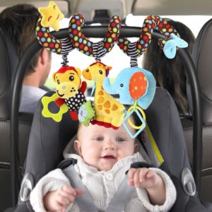 Car Seat Toys Baby Toys 0-3 Months Infant Toys, Newborn Toys Baby Spiral Stroller Toys, Baby Toys 0-6 Months for Crib Mobile Bassinet with Music Rattles Teether for 0 3 6 9 12 Boys Girls (2 Velcro)