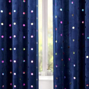 Navy Velvet Blackout Curtains Metallic Polka Dots Printed Grommet Blackout Curtains Soft Luxury Window Decor for Kids Bedroom 84" inches Long Noise Reducing Treatments Sets for Bedroom,52" Wide 2pcs