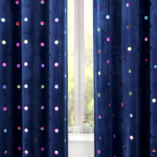 Navy Velvet Blackout Curtains Metallic Polka Dots Printed Grommet Blackout Curtains Soft Luxury Window Decor for Kids Bedroom 84" inches Long Noise Reducing Treatments Sets for Bedroom,52" Wide 2pcs