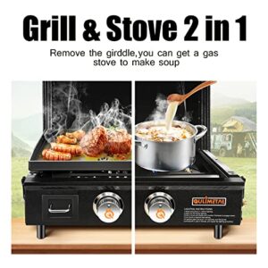 QuliMetal Table Top Grill Portable Griddle with Hood Non-Stick Flat Top Grill Griddle Propane Grill with Carry Bag 22 Inch,24,000 BTU,348 Sq,304 Stainless Steel Burner,Ceramic Coating for Outdoor Camping Party Tailgating