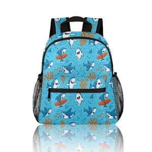 cfpolar shark kids backpack for boys, ocean sea coral 12 inches blue toddler backpacks, preschool children backpack nursery kindergarten bookbag with chest strap