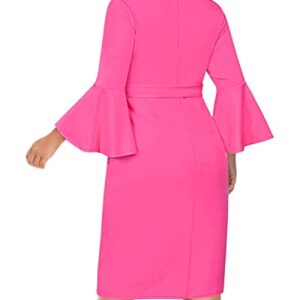 Hot Pink Barbie Dress Plus Size Wrap Around Cocktail Wedding Guest Bell Sleeve Elegant Evening Party Bodycon Dress Curvy Women