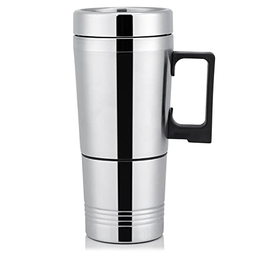 12V Car Heating Cup Car Heated Mug, 300ml Stainless Steel Travel Electric Coffee Cup Insulated Heated Thermos Mug(24V)