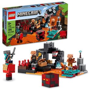 lego minecraft the nether bastion set, 21185 battle action toy with mob, piglin brute & strider figures, for kids, boys and girls age 8 plus