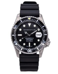 momentum men's aquamatic iv automatic dive watch | 200m water resistance | sapphire crystal | glass back | superluminova luminous | self-winding (black dial | hyper rubber band)