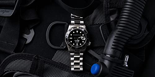 MOMENTUM Men's Aquamatic IV Automatic Dive Watch | 200M Water Resistance | Sapphire Crystal | Glass Back | SuperLuminova Luminous | Self-Winding (Black Dial | Hyper Rubber Band)