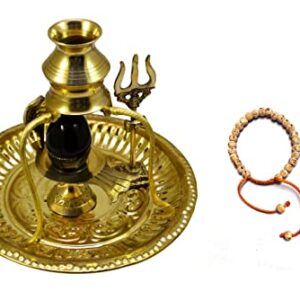 M Francisco Shiva Ling Lingam Shivling Prayer Statue Brass Stand with Thali + Hare Ram Hare Krishna Tulsi Bracelet