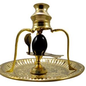 M Francisco Shiva Ling Lingam Shivling Prayer Statue Brass Stand with Thali + Hare Ram Hare Krishna Tulsi Bracelet