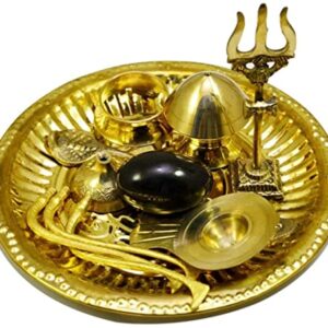 M Francisco Shiva Ling Lingam Shivling Prayer Statue Brass Stand with Thali + Hare Ram Hare Krishna Tulsi Bracelet