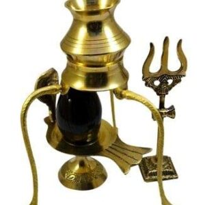 M Francisco Shiva Ling Lingam Shivling Prayer Statue Brass Stand with Thali + Hare Ram Hare Krishna Tulsi Bracelet