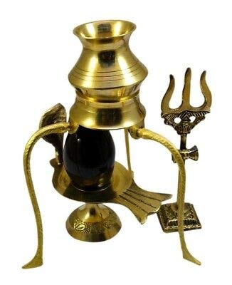 M Francisco Shiva Ling Lingam Shivling Prayer Statue Brass Stand with Thali + Hare Ram Hare Krishna Tulsi Bracelet