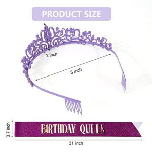 CIEHER Purple Birthday Sash & Queen Crown Kit, Purple Birthday Decorations, Purple Crown, Purple Tiara, Purple Crowns for Women Girls, Purple Birthday Crown Tiara, Birthday Crown and Sash, Purple Birthday Gifts for Women, Purple Happy Birthday, 16th 18th