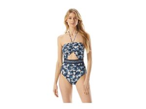 michael kors palm mix bandeau cutout one-piece new navy 6