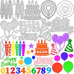 30 pieces dies cut, metal happy birthday cake cutting dies happy birthday balloons cake stencils cutting dies for birthday party card making balloons party invitation card album scrapbooks crafts