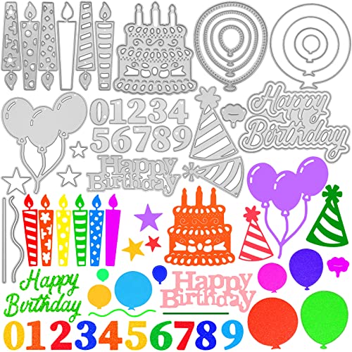 30 Pieces Dies Cut, Metal Happy Birthday Cake Cutting Dies Happy Birthday Balloons Cake Stencils Cutting Dies for Birthday Party Card Making Balloons Party Invitation Card Album Scrapbooks Crafts