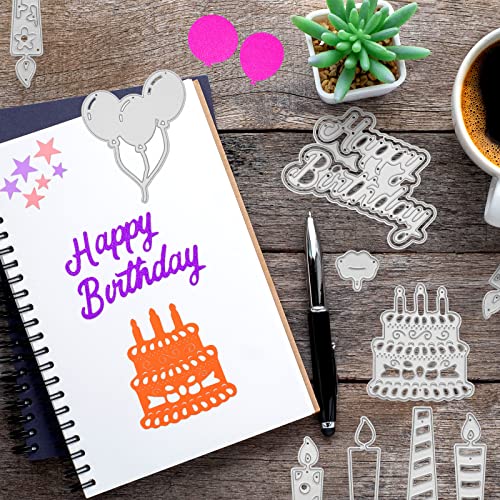 30 Pieces Dies Cut, Metal Happy Birthday Cake Cutting Dies Happy Birthday Balloons Cake Stencils Cutting Dies for Birthday Party Card Making Balloons Party Invitation Card Album Scrapbooks Crafts