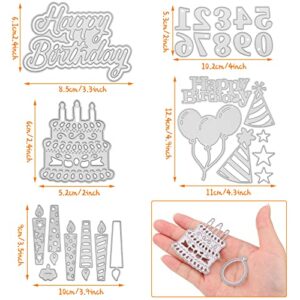 30 Pieces Dies Cut, Metal Happy Birthday Cake Cutting Dies Happy Birthday Balloons Cake Stencils Cutting Dies for Birthday Party Card Making Balloons Party Invitation Card Album Scrapbooks Crafts