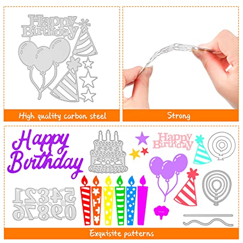 30 Pieces Dies Cut, Metal Happy Birthday Cake Cutting Dies Happy Birthday Balloons Cake Stencils Cutting Dies for Birthday Party Card Making Balloons Party Invitation Card Album Scrapbooks Crafts