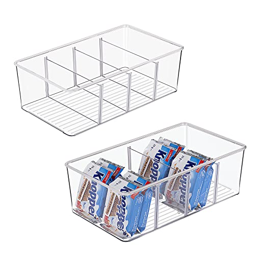 Vtopmart 2 Pack Food Storage Organizer Bins, Clear Plastic Storage Bins for Pantry, Kitchen, Fridge, Cabinet Organization and Storage, 2 Compartment Holder for Packets, Snacks, Pouches, Spice Packets