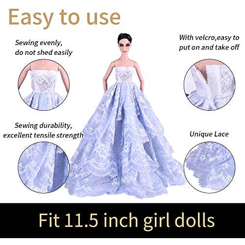 QUEBAN Doll Dress Handmade Fashion Clothes Evening Party Skirt Gown Exclusive Dress Outfit for 11.5 Inch Girl Dolls,Gift for Kids 3 to 8 Years Old(3 PCS,Blue)