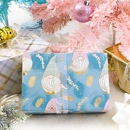 WRAPAHOLIC Christmas Wrapping Paper Roll - Gold and Purple Pastel Gnome Elf Holiday Collection with Metallic Foil Shine - 4 Rolls - 30 Inch X 120 Inch Per Roll