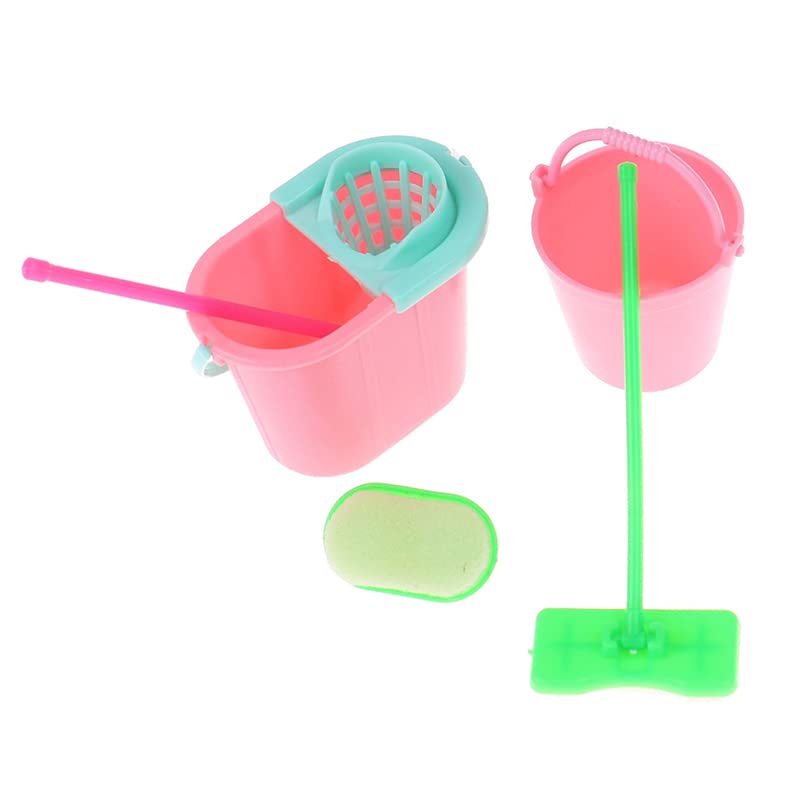 10Pcs/Set Dollhouse Furniture Miniature Dollhouse Cleaning Supplies Mini Cleaning Toy - Mop Dustpan Bucket Brush Doll House Accessories