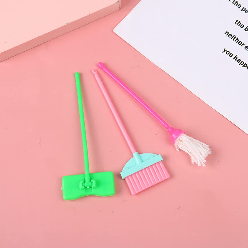 10Pcs/Set Dollhouse Furniture Miniature Dollhouse Cleaning Supplies Mini Cleaning Toy - Mop Dustpan Bucket Brush Doll House Accessories