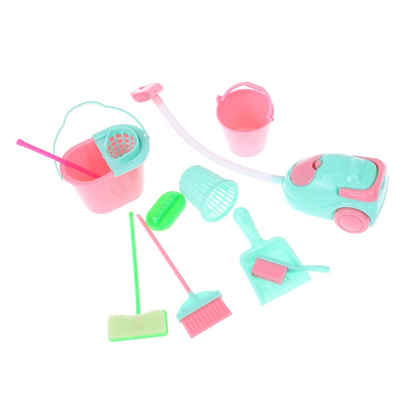 10Pcs/Set Dollhouse Furniture Miniature Dollhouse Cleaning Supplies Mini Cleaning Toy - Mop Dustpan Bucket Brush Doll House Accessories