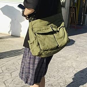 Women Men Canvas Messenger Bag Large Hobo Bag with Multiple Pockets Canvas Crossbody Shoulder Bag Messenger Tote Bag Handbag