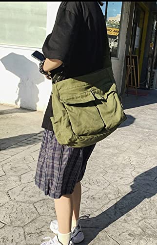 Women Men Canvas Messenger Bag Large Hobo Bag with Multiple Pockets Canvas Crossbody Shoulder Bag Messenger Tote Bag Handbag