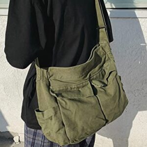 Women Men Canvas Messenger Bag Large Hobo Bag with Multiple Pockets Canvas Crossbody Shoulder Bag Messenger Tote Bag Handbag