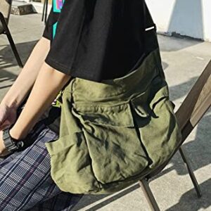 Women Men Canvas Messenger Bag Large Hobo Bag with Multiple Pockets Canvas Crossbody Shoulder Bag Messenger Tote Bag Handbag