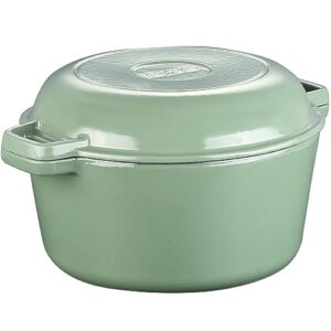 5.5 quart enameled cast iron dutch oven, 2-in-1 enamel oven with skillet lid for grill, stovetop, induction (gray green)