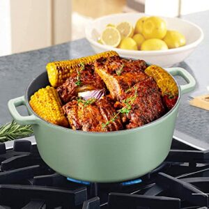 5.5 Quart Enameled Cast Iron Dutch Oven, 2-In-1 Enamel Oven with Skillet Lid for Grill, Stovetop, Induction (Gray Green)