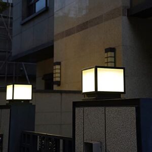 JSBDPHW Outdoor Waterproof Solar Pillar Lamp Metal Square Column Light Villa Garden Entrance Post Light Acrylic Lampshade Pillar Pole Lamp Pedestal Light