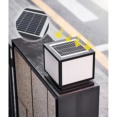 JSBDPHW Outdoor Waterproof Solar Pillar Lamp Metal Square Column Light Villa Garden Entrance Post Light Acrylic Lampshade Pillar Pole Lamp Pedestal Light