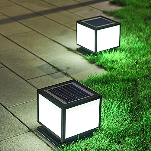 JSBDPHW Outdoor Waterproof Solar Pillar Lamp Metal Square Column Light Villa Garden Entrance Post Light Acrylic Lampshade Pillar Pole Lamp Pedestal Light