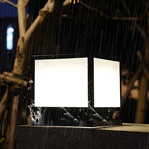 JSBDPHW Outdoor Waterproof Solar Pillar Lamp Metal Square Column Light Villa Garden Entrance Post Light Acrylic Lampshade Pillar Pole Lamp Pedestal Light