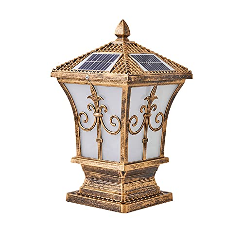 JSBDPHW European Style Post Light Solar Pillar Lamp Bronze Aluminum Column Light Acrylic Lamp Shade Outdoor Waterproof Pillar Pole Lamp Suitable for Villa Courtyard Garden