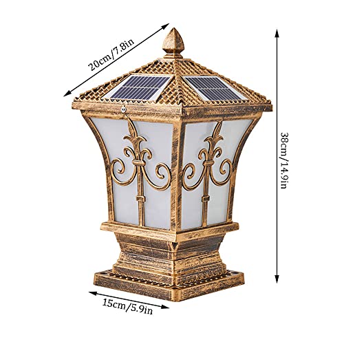 JSBDPHW European Style Post Light Solar Pillar Lamp Bronze Aluminum Column Light Acrylic Lamp Shade Outdoor Waterproof Pillar Pole Lamp Suitable for Villa Courtyard Garden