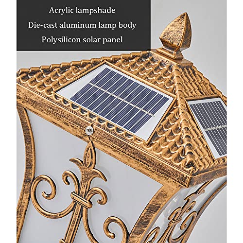 JSBDPHW European Style Post Light Solar Pillar Lamp Bronze Aluminum Column Light Acrylic Lamp Shade Outdoor Waterproof Pillar Pole Lamp Suitable for Villa Courtyard Garden