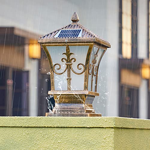 JSBDPHW European Style Post Light Solar Pillar Lamp Bronze Aluminum Column Light Acrylic Lamp Shade Outdoor Waterproof Pillar Pole Lamp Suitable for Villa Courtyard Garden