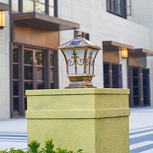 JSBDPHW European Style Post Light Solar Pillar Lamp Bronze Aluminum Column Light Acrylic Lamp Shade Outdoor Waterproof Pillar Pole Lamp Suitable for Villa Courtyard Garden