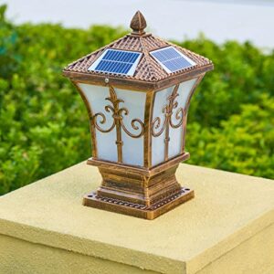 JSBDPHW European Style Post Light Solar Pillar Lamp Bronze Aluminum Column Light Acrylic Lamp Shade Outdoor Waterproof Pillar Pole Lamp Suitable for Villa Courtyard Garden