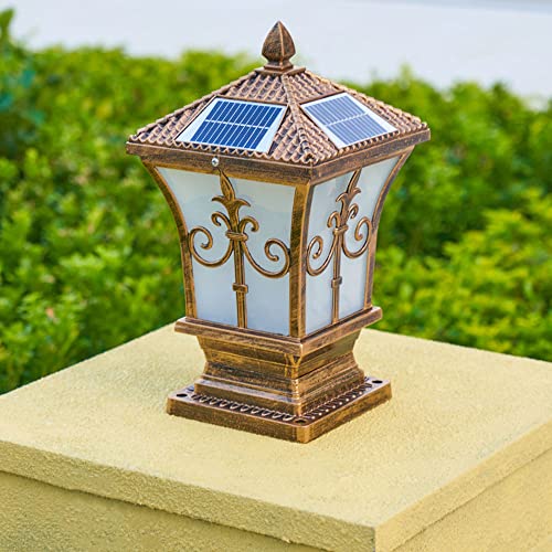 JSBDPHW European Style Post Light Solar Pillar Lamp Bronze Aluminum Column Light Acrylic Lamp Shade Outdoor Waterproof Pillar Pole Lamp Suitable for Villa Courtyard Garden